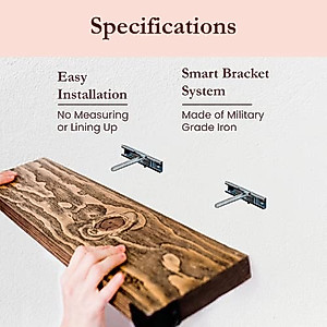 Willow & Grace Wall Mounted Wooden Floating Shelves, Wall Shelves for Bedroom, Bathroom, Living & Laundry Room, Kitchen, Storage & Decor - Rustic Farmhouse Small Wood Shelf - Walnut (24" Set of 2)