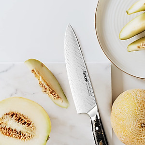 hecef 8 Inch Damascus Steel Chef Knife, Ultra Sharp Professional Kitchen Knife with High Carbon 67 Layers Stainless Steel Ladder Pattern Blade