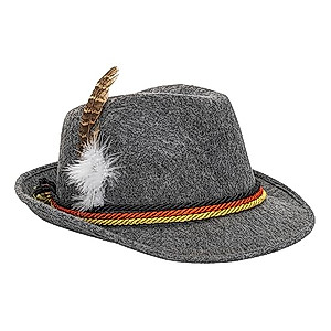 NociHah Men German-Oktoberfest-Alpine-Fedora-Hat - Women Bavarian Swiss Traditional Felt Costume Hat with Feather for Oktoberfest Party(S-M)