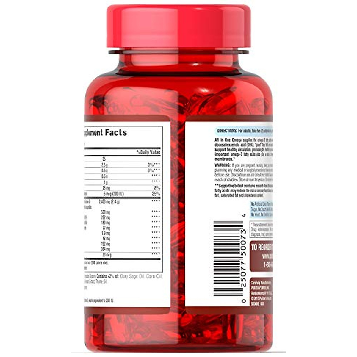 Puritans Pride All in One Omega 3, 5, 6, 7 and 9 with Vitamin D3, 60 Count(Pack of 1)