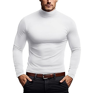 Zengjo Mens Thermal Long Sleeve Shirt Mock Turtleneck(White,L)
