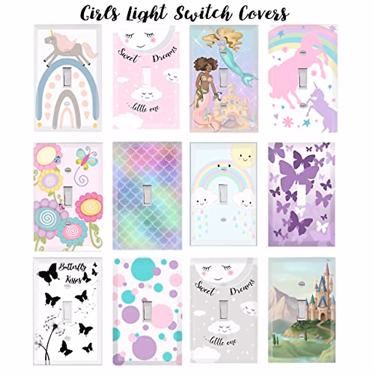 Girls Light Switch Cover Plate Kids Decorative Nursery Teen Toddler Room Decor Bedroom Bathroom Playroom (Pastel Unicorn)