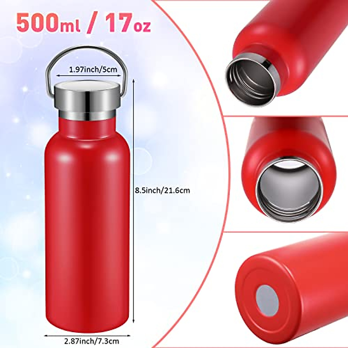 Mimorou 10 Pcs 17 oz Stainless Steel Sports Water Bottle Insulated Reusable Water Bottles with Handle Metal Water. Bottle for Hikers Gift, 10 Colors