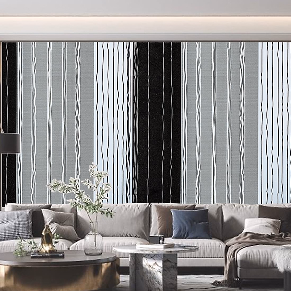 TAOHULIN 17.7" x 196" Black and Gray Stripe Contact Paper Peel and Stick Shelf Liner Stripe Pattern Self Adhesive Wallpaper for Cabinets Dresser Drawer Table Cupboard Walls Furniture Countertop