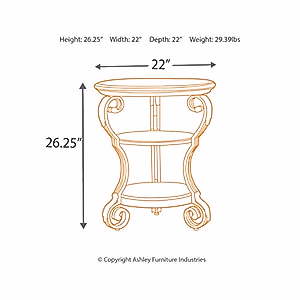 Signature Design by Ashley Nestor Traditional Hand-Finished Chairside End Table with 2 Fixed Shelves, Dark Brown
