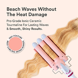 INH Hair Waver Curling Iron | 3 Barrel Ceramic Curler Wand for Beach Waves, Digital Temperature Control, Rotating Cord, Thick and Long Hair - 25mm | Insert Name Here Waver