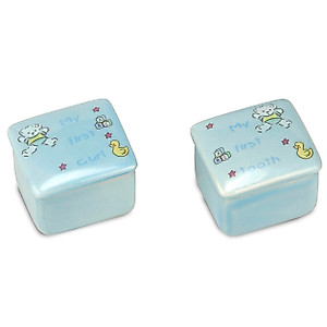 BRUBAKER My First Piggy Bank Gift Set for Baby Boy - 4 Pcs Keepsake Gift Set Includes Piggy Bank, First Curl, First Tooth and Photo Frame - Blue