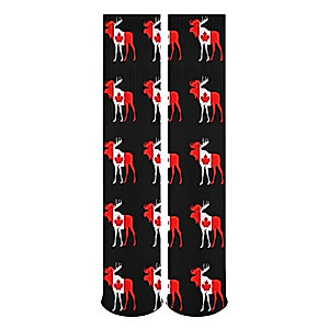 aifaqukuanga Canadian Flag Moose Silhouette 5-Pack Men And Women Casual Long Socks Breathable Athletic Running Socks
