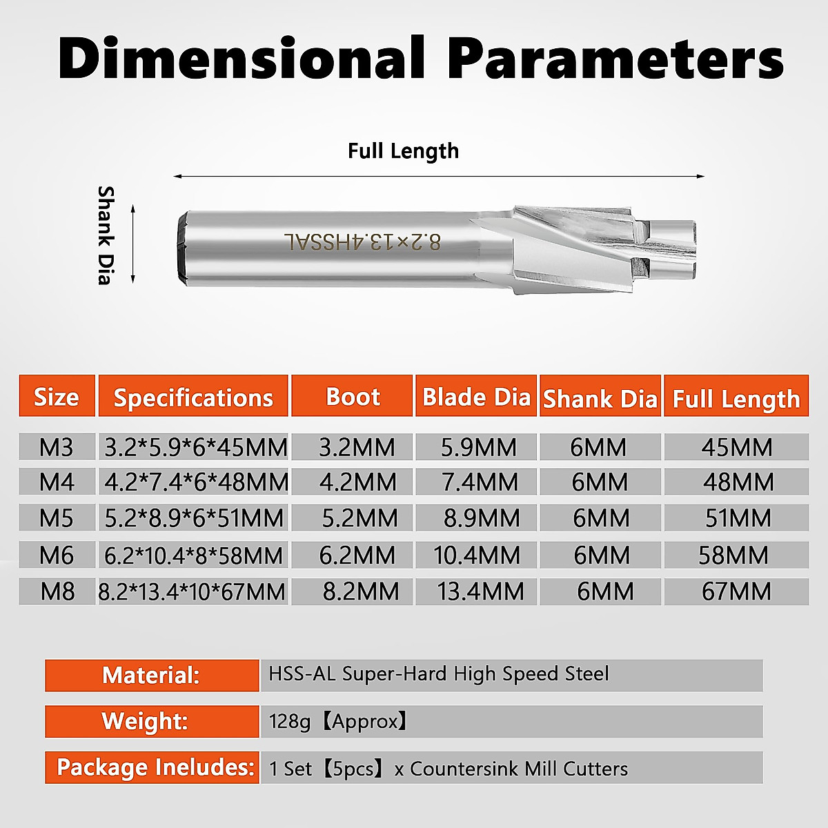 Akozon 5pcs M3-M8 Slotting Counterbore End Mill Cutter Solid Slot Countersink End Mill Drill Bit