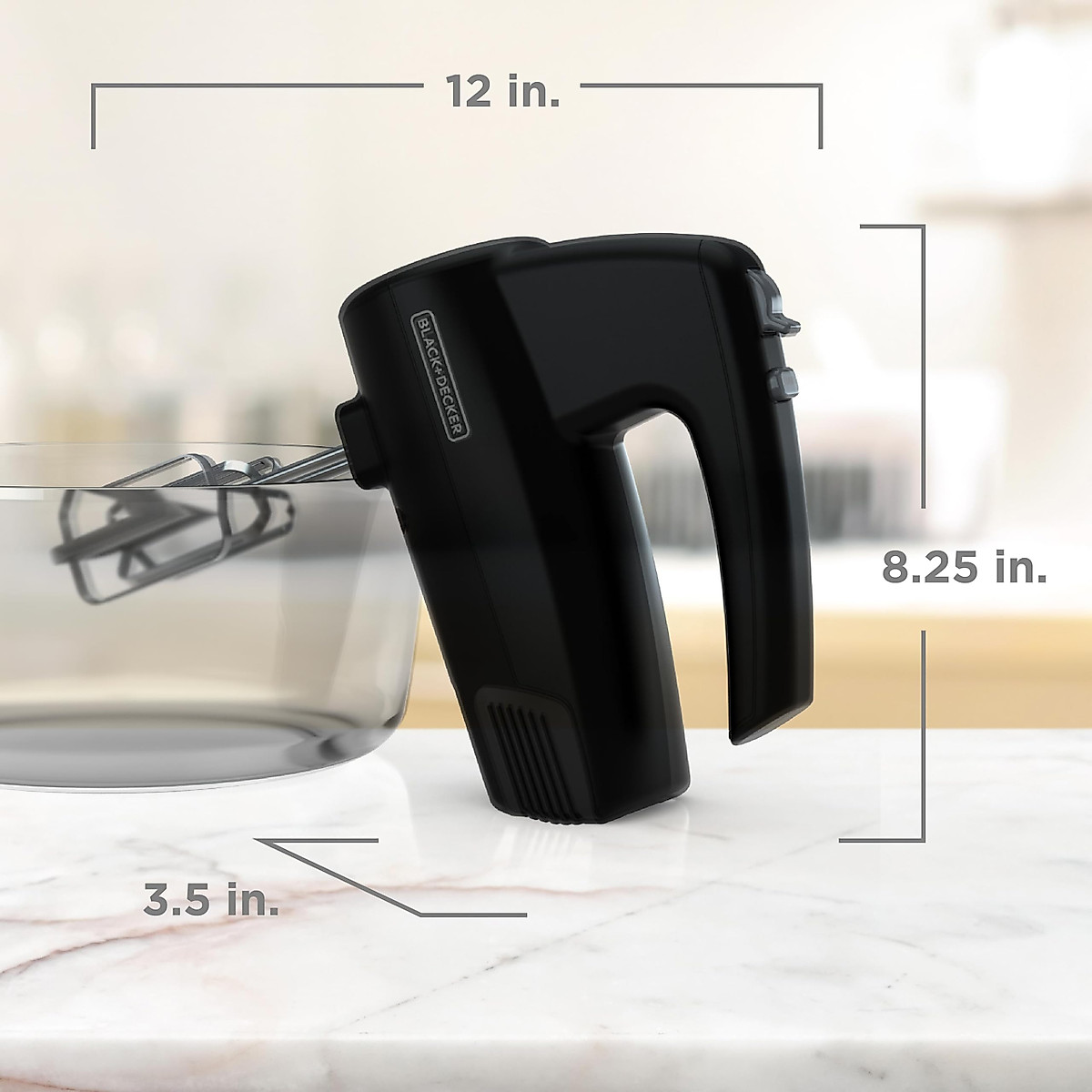 BLACK+DECKER 5-Speed Hand Mixer, 250-Watt for mixing batters, doughs, spreads & more, Turbo Boost & Prevent Splatter Function, Black