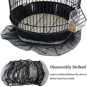 Bird Cage Seed Catcher,Nylon Mesh Parrot Net,Feather Seed Catcher,Seed Catcher Guard Net Cover,Stretchy Skirt for Bird Cage,Large,Light and Breathable Fabric(Black,Circumference 42"-85")