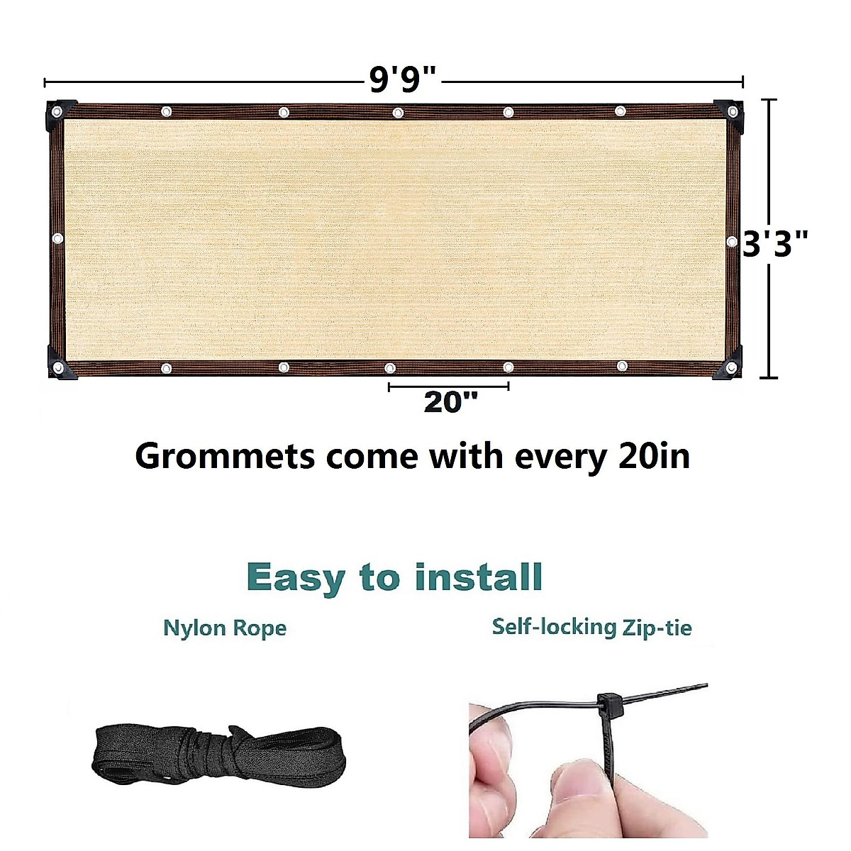 Abrotain Fence Privacy Screen Balcony Deck Fencing Cover 3'3"x9'9" 80% Shade Fabric Sun Shade Cloth Decorative Fence Covering Net Mesh Shield with Grommet for Outdoor Garden Backyard Porch Patio Yard