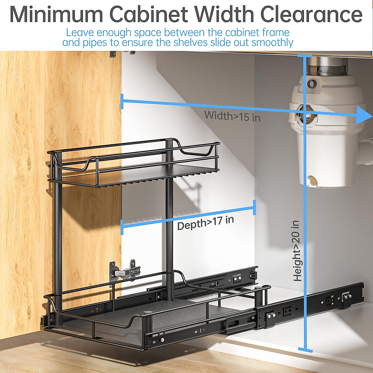 LAMU Larger Under Kitchen Sink Organizers and Storage, Metal Under Sink Organizer Bathroom Cabinet, Undersink Organizers Kitchen, Under Sink Storage and Organization, 13.1W x 16.7D x 15.6H inches