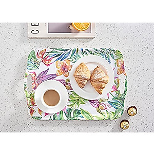 Blue Boat 16.5" x 11.5" Rectangular Melamine Serving Tray Set of 2 Floral, Light Weight Easy to Clean Sturdy Stackable Serving Tray with Handle, Fruit, Snacks, and Desserts Trays, TV Trays