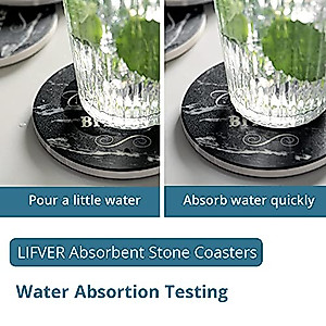 LIFVER Christmas Coasters for Drinks with Holder, Set of 8 Black Marble Style Absorbent Drink Coasters with Cork Base, Ideal for Living Room Decor, Gifts for Men, Bar Coaster with 4 Sayings, 4 inch