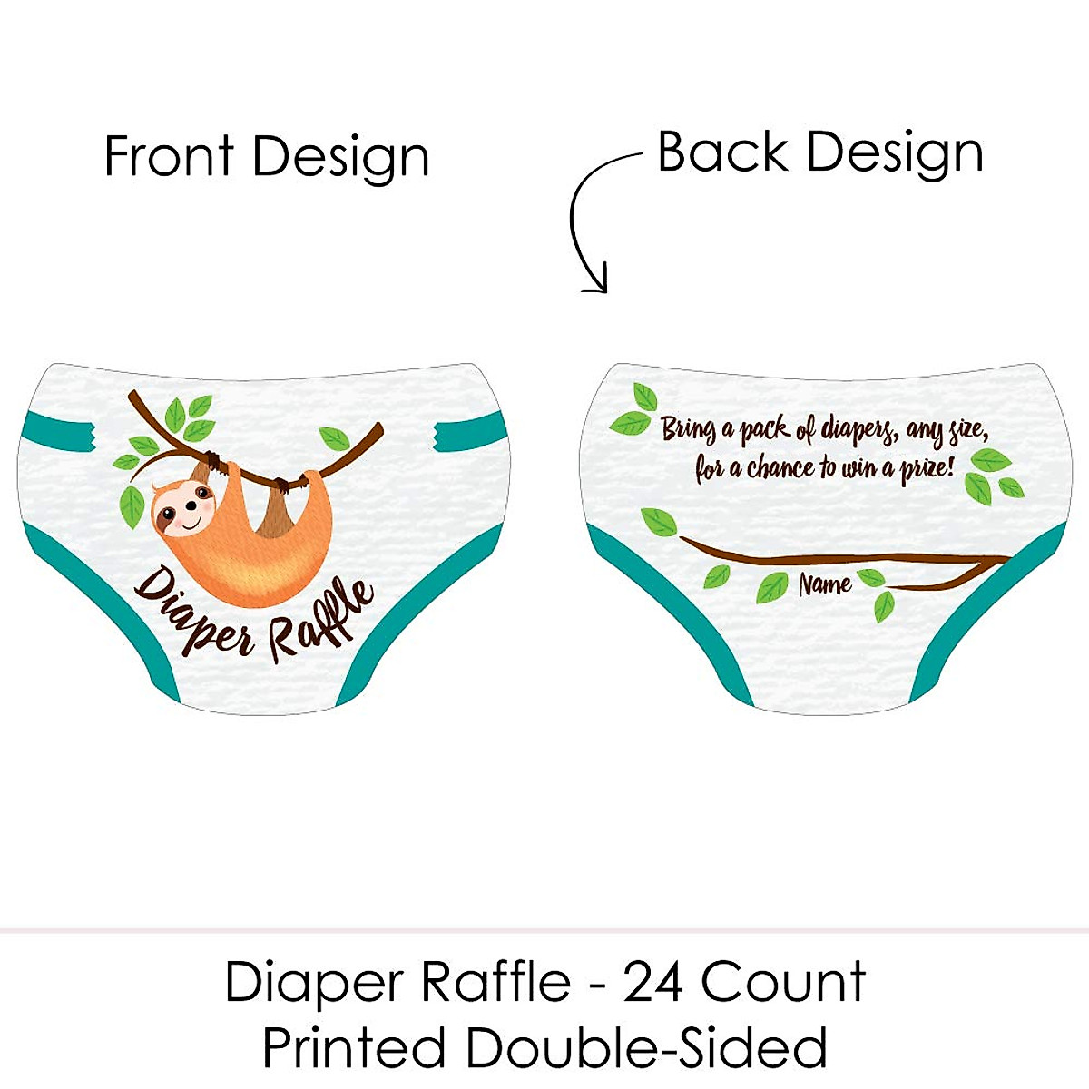 Big Dot of Happiness Let’s Hang - Sloth - Diaper Shaped Raffle Ticket Inserts - Baby Shower Activities - Diaper Raffle Game - Set of 24