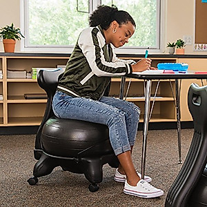 Champion Sports Exercise Ball Chair: FitPro Balance Ball Chair with Wheels and Back Support for Home or Office Use - Includes Hand Pump - Black