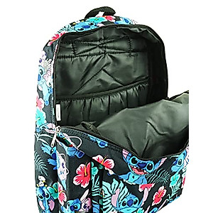 Lilo and Stitch 16 Inch Allover Print Backpack with Laptop Sleeve (Black W/Side Pockets)