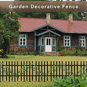Decorative Garden Fence 20 Pack Animal Barrier Fencing with 6 Green Leaves 20.8 ft (L) x 22.2 in (H) Bamboo Fences Garden Edging Border for Small Dog Rabbit Yard Patio, Black