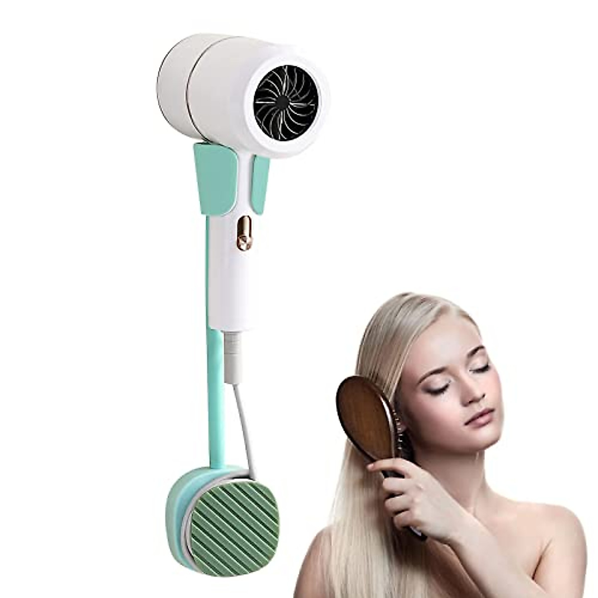 Hands Free Wall Mounted Hair Dryer Stand Holder, Drilling-Free Blow Dryer Holder with 3M VHB Tape, 360° Rotation with Adjustable Arm, Bathroom Organizer Accessories and Shower Caddy