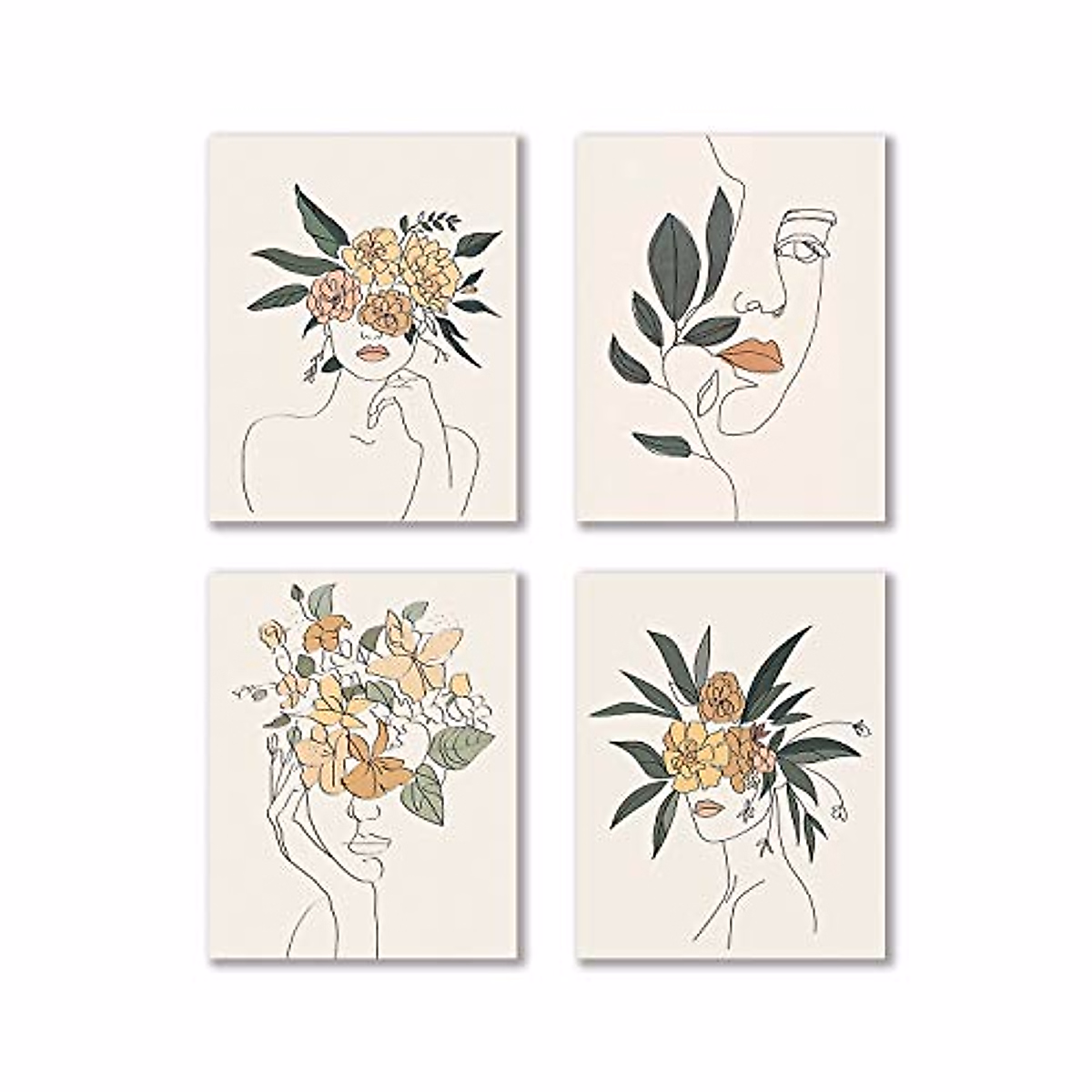 VOUORON Modern Minimalist Fashion Pop Women Prints Flower Wall Art Painting Set of 4 (8”X10” Canvas Picture) Pretty Girl Locker Room Queen of Woman Art Poster for Spa Bathroom Home Decor Frameless