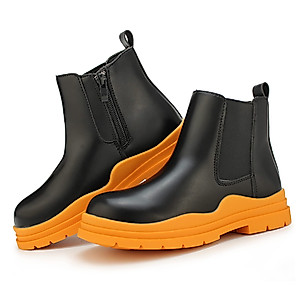 Hawkwell Boys Girls Low Heels Ankle Boots Unisex Kids Side Zipper Chelsea Booties (Toddlers/Little Kids/Big Kids),Black Orange PU 6 M US