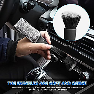 AUCELI Double Head Brush for Car Clean, Soft Nylon Hair and Coral Fleece, Auto Exterior Interior Detailing Brushes, Vehicle Cleaning Kit for Wheels, Engine Bay, Leather Seats, Air Vents (Black/2PCS)