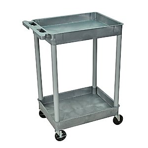 Luxor/H.Wilson Two Shelf Rolling Industrial Utility Tub Cart with Handle - 24 in. x 18 in, Gray