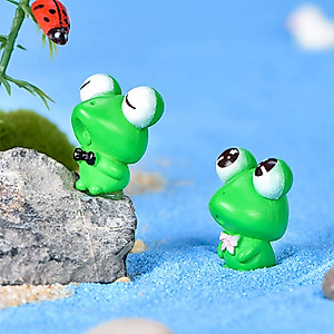 14 Pcs Mini Frogs and Lotus Leaf Easter Cupcake Toppers, Animals Model Fairy Garden Frog Miniature Figurines Moss Landscape DIY Terrarium Crafts Ornament Accessories Outdoor Decor