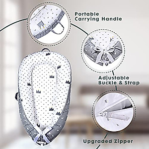 Baby Lounger Baby Nest, Portable Co Sleeping Bed Cover for Newborn, Soft 100% Cotton & Breathable Newborn Lounger Cover, Baby Must Have Essentials (Crown)