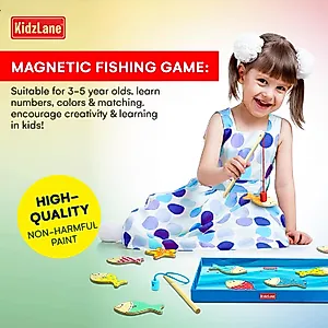 Kidzlane Magnetic Fishing Game for Kids and Toddlers | Easy Play Wooden Fishing Toy for Toddlers & Kids | Montessori Toy Gift for Toddlers & Kids Ages 3 Years Old