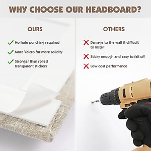 Upholstered Wall Mounted Headboard, 3D Wall Panels Peel and Stick Floating Headboard Full Size Headboard Only, Boho Dorm Tufted Bed Headboard in Beige (6 Panels, 10" x 24")