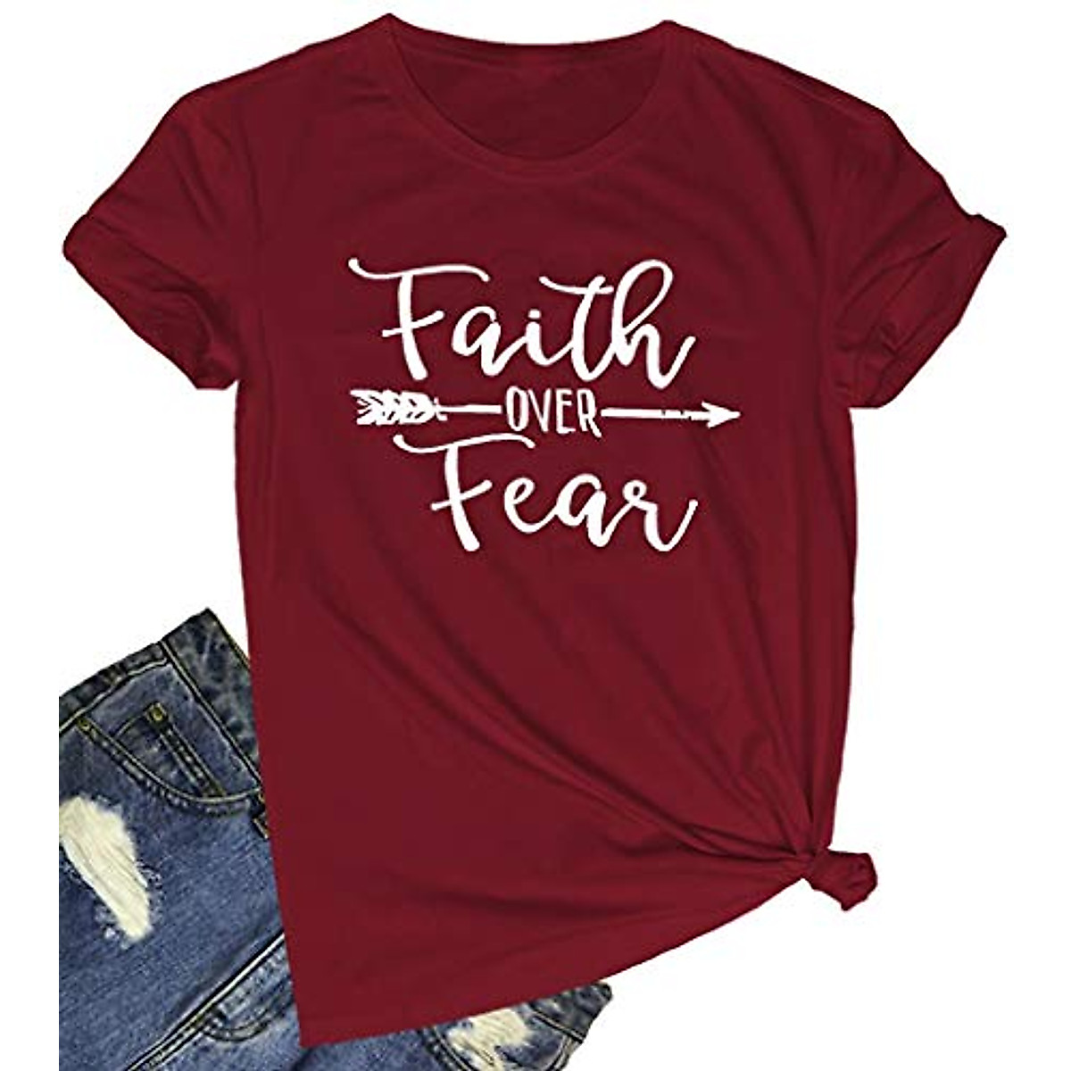 BLACKOO Women Fashion Summer Round Neck Funny Printed Casual Graphic T-Shirts Wine Red Small