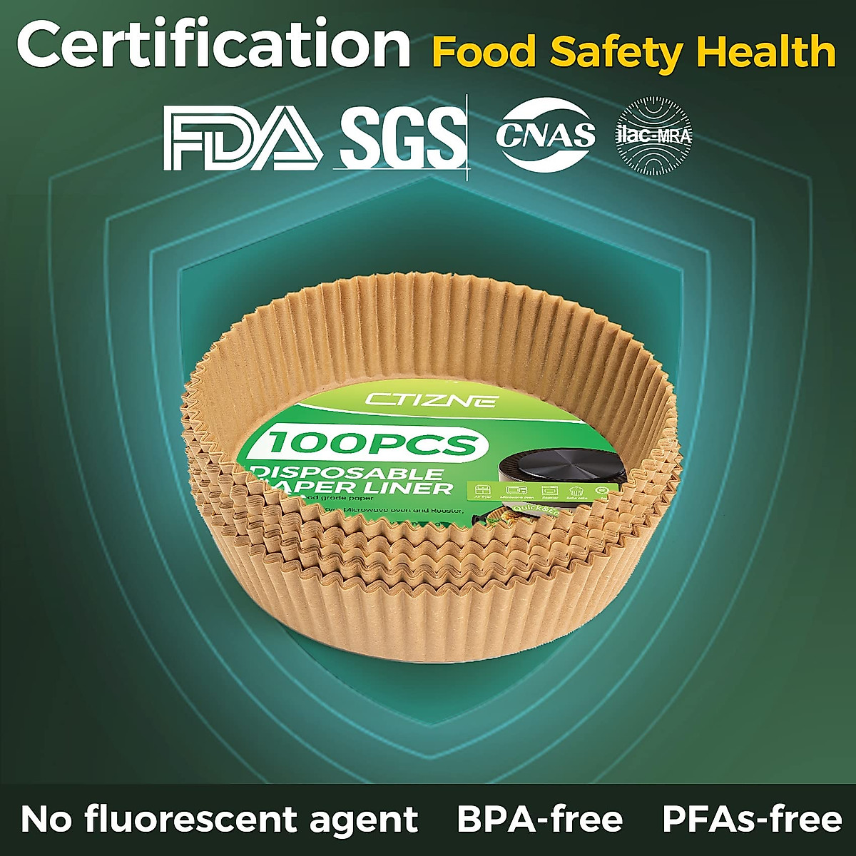 Air Fryer Paper Liners Disposable: 100PCS Round Airfryer Oven Insert Parchment Sheets Grease and Water Proof Non Stick Basket Liners for Baking Cooking from ctizne