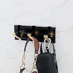 Potaosey Black Gold Wall Coat Rack, Modern Wall Mounted Coat Rack with 3 Hook,Folding Wall Hooks Rack for Bathroom, Bedroom, Entryway,Coat,Hat