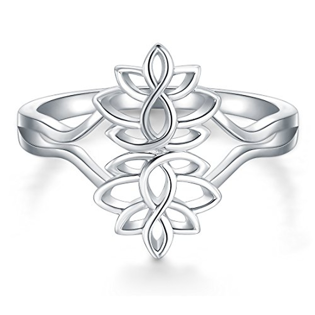 BORUO 925 Sterling Silver Ring, Lotus Flower Yoga High Polish Plain Dome Tarnish Resistant Comfort Fit Wedding Band Ring Size 8
