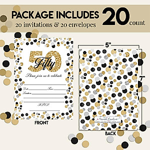 Confetti Polka Dot 50th Birthday Party Invitations, 20 5x7 Fill In Cards with Twenty White Envelopes by AmandaCreation AmandaCreation
