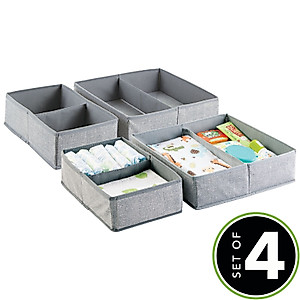 mDesign Fabric Drawer Organizer Bins, Kids/Baby Nursery Dresser, Closet, Shelf, Playroom Organization, Hold Clothes, Toys, Diapers, Bibs, Blankets, Set of 2, 2 Pack, Gray/White Polka Dot