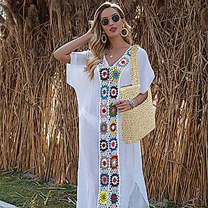 Women Large Straw Beach Bag Handmade Woven Shoulder Bags Hobo Tote Handbag Purse for Summer (A Beige)