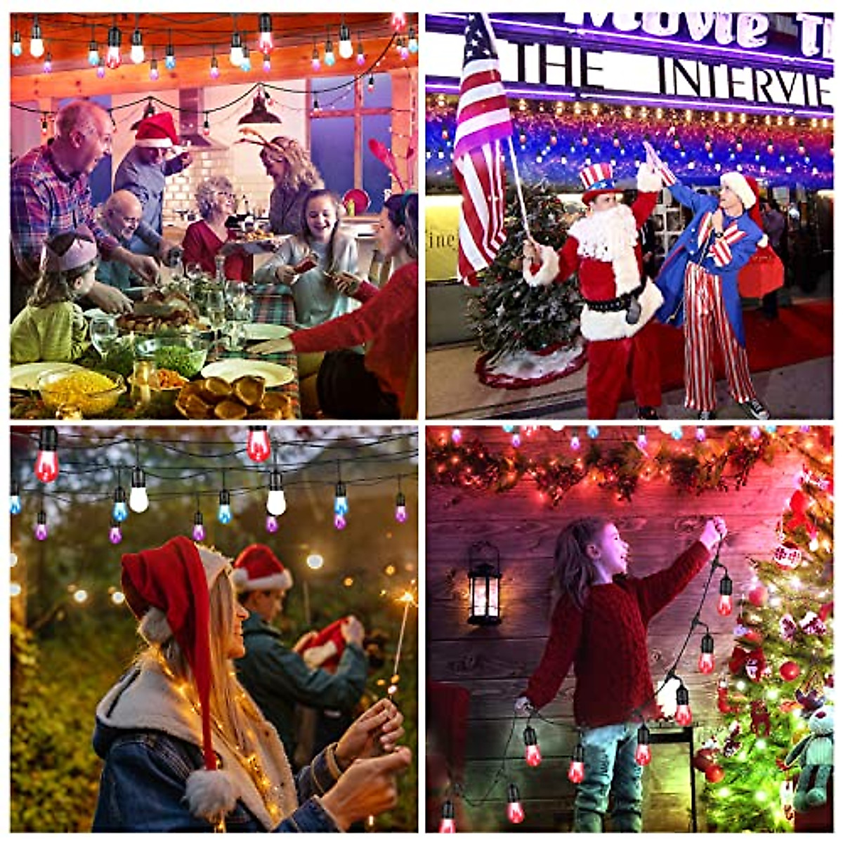 Mlambert 144Ft(3x48ft) Multicolor Outdoor Patio Lights, Dimmable RGB Cafe String Lights with 45+6 Waterproof LED Bulbs for Garden Bistro-Black 3 Pack