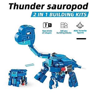 Building Kit Transforming Toys STEM Building Blocks 2 in 1 Construction Toys for Kids Building Set for Boys and Girls Age 6 7 8 9 10 Years (Thunder Sauropod)