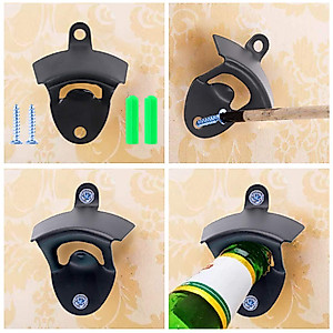 Glarks 15Pcs Black Wall Mounted Bottle Opener Vintage Beer Opener with Mounting Screws Set for Beer Cap Coke Bottle Wine Soda Open and Kitchen Cafe Bars (Black)