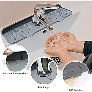 Kitchen Sink Splash Guard, Silicone Faucet Handle Drip Catcher Tray, Faucet Absorbent Mat, Sink Protectors for Kitchen Sink, Sink Mat for Bathroom, Farmhouse and RV, Kitchen Sink Accessories