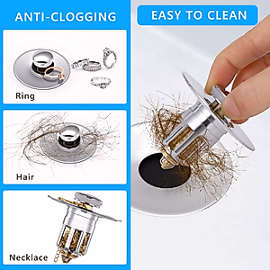 XYCING Universal Bathroom Sink Stopper (Pack of 2), Pop Up Bathroom Sink Drain with Anti-Clogging Filter Basket, 2 in 1 Brass Sink Drain Plug for 1.02-1.96 in Basin Drain Holes