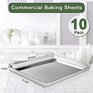 Baking Sheet Tray Set of 10, EWFEN Stainless Steel Baking Pan Cookie Pan Sheet, Size 16 x 12 x 1 inch, Warp Resistant & Heavy Duty & Rust Free