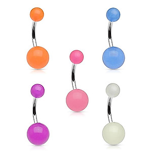 Forbidden Body Jewelry Belly Button Rings Glow in the Dark Belly Rings 14G Stainless Steel Women's Navel Piercing 5-Pack