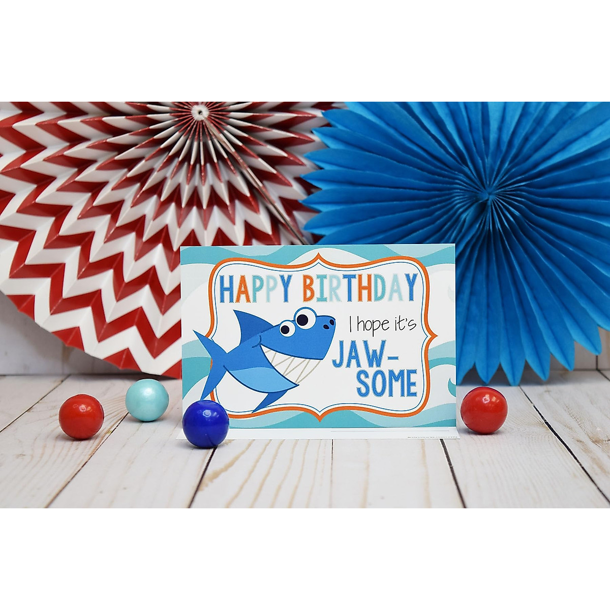 JAW-SOME Day Shark Themed Birthday Pun Themed Single (1) All Occasion Blank Birthday Card To Send To Friends & Family, 4"x 6" (when folded) Fill In Greeting Note Card by AmandaCreation