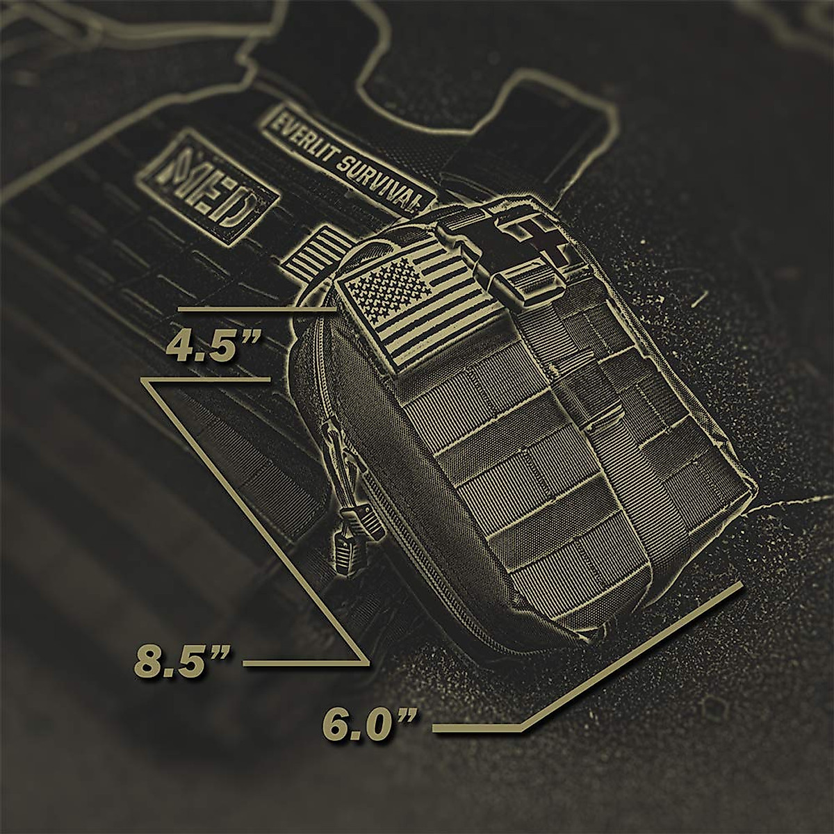 EVERLIT Emergency Trauma Kit, CAT GEN-7 Tourniquet 36" Splint, Military Combat Tactical IFAK for First Aid Response, Critical Wounds, Severe Bleeding Control (Black)