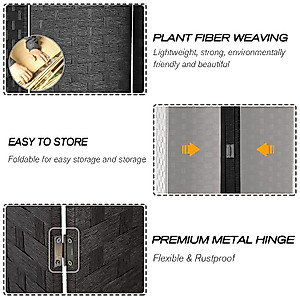 Room Divider, 6FT Wall Divider Wood Screen 4 Panels Wood Mesh Hand-Woven Design Room Screen Divider Indoor Folding Portable Partition Screen,Black