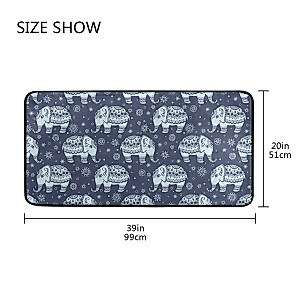 MOYYO Kitchen Mat Ethnic Indian Tribal Cute Elephant Kitchen Rug Mat Anti-Fatigue Comfort Floor Mat Non Slip Oil Stain Resistant Easy to Clean Kitchen Rug Bath Rug Carpet for Indoor Outdoor Doormat